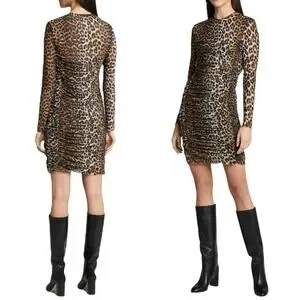 Ganni | Dresses | Ganni Leopard Print Longsleeve Mini Dress In Brown ...